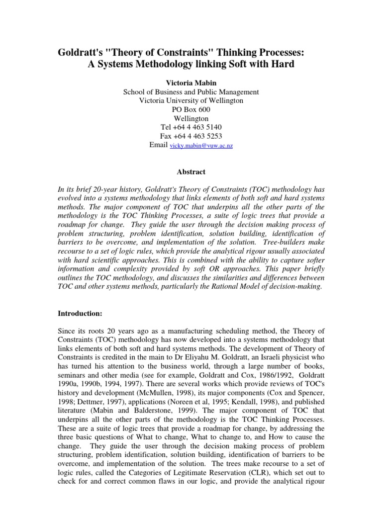 Goldratt-Comment On Theory of Constraints | PDF