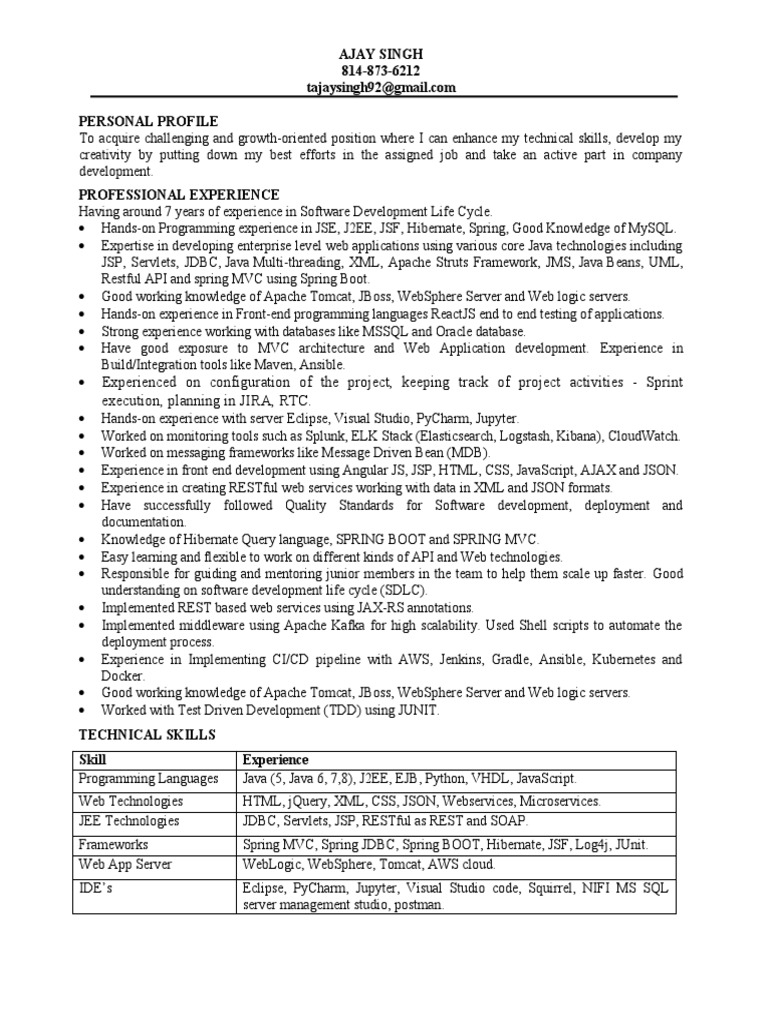 Dice Resume CV Ajay Singh | PDF | Java Server Pages | Spring Framework