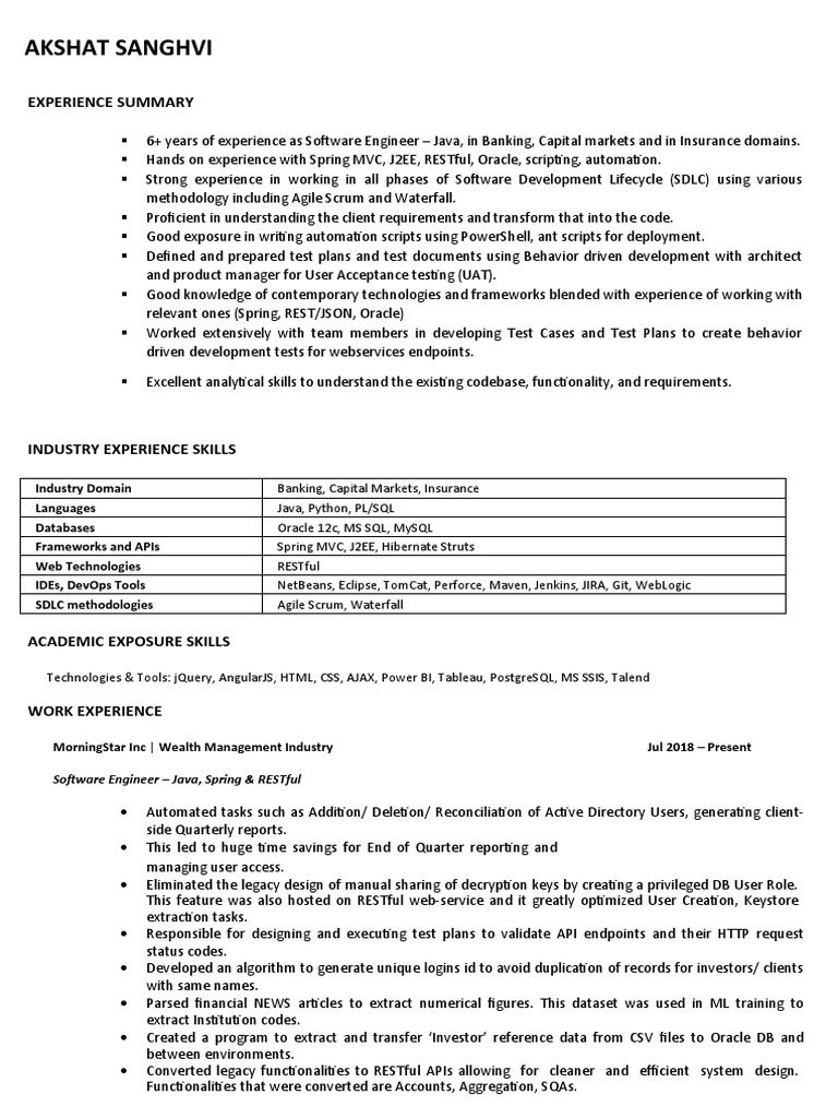 Akshat Sanghvi: Experience Summary | PDF | Representational State Transfer | Application ...