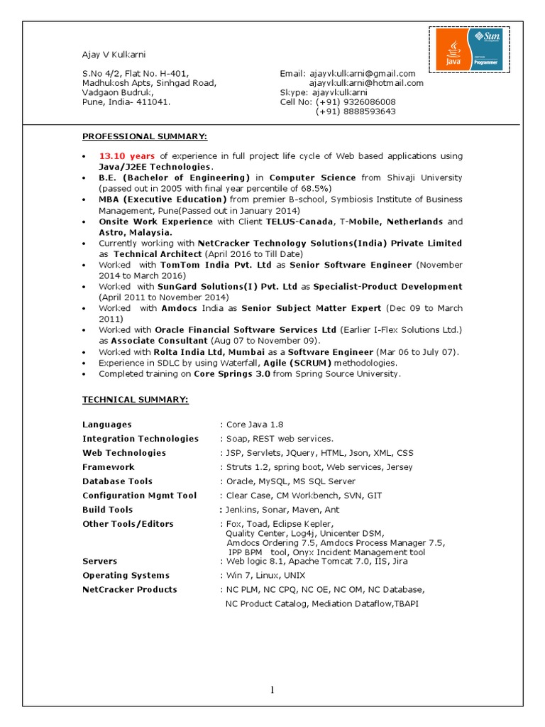 Dice Resume CV Ajay Kulkarni PDF | PDF | Application Programming Interface | Java Server Pages