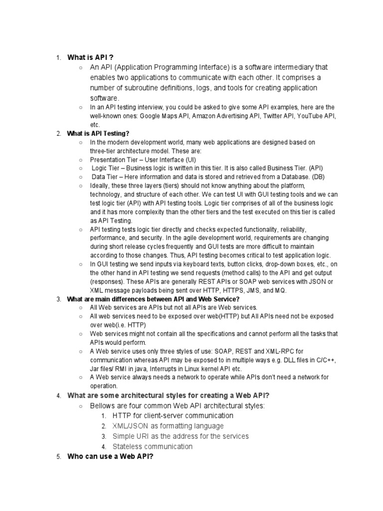 API Interview Questions | PDF | Representational State Transfer | Web ...