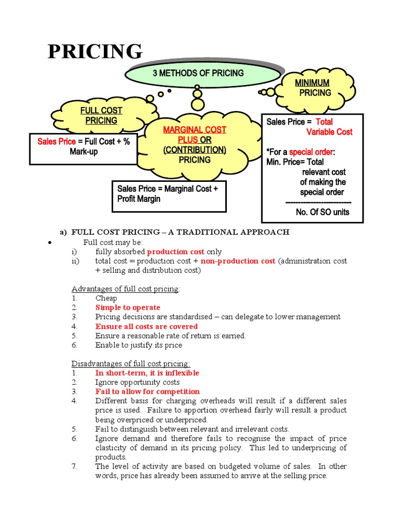 Pricing: Marginal Cost Plus Total Variable Cost Special Order Sales ...