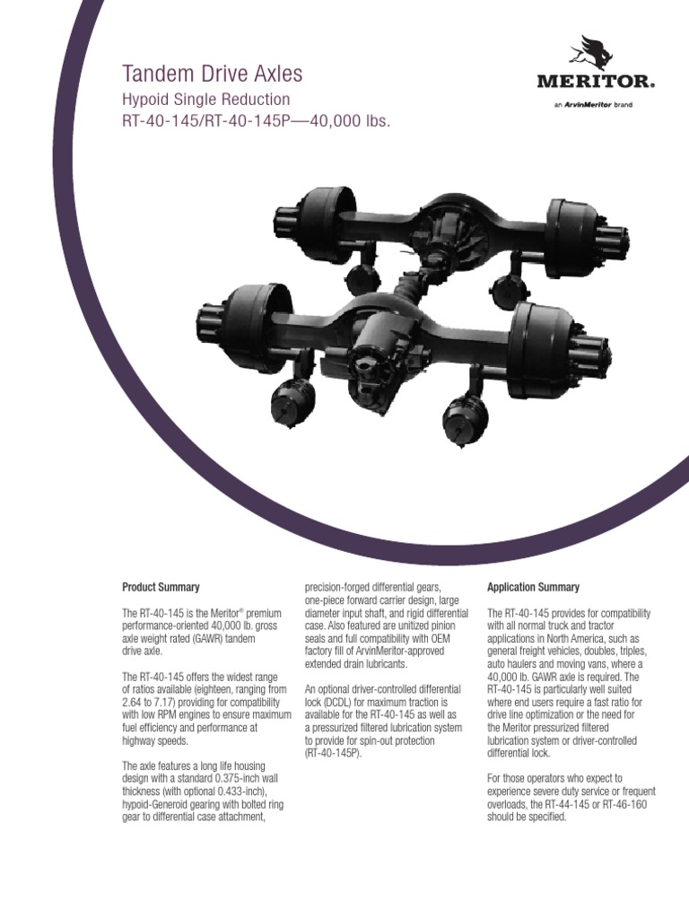 Tandem Drive Axles: Hypoid Single Reduction RT-40-145/RT-40-145P-40,000 ...
