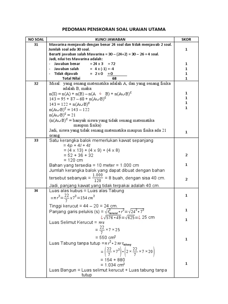 Pedoman Penskoran Soal Essay Mat Utama (Revisi) 2006 | PDF