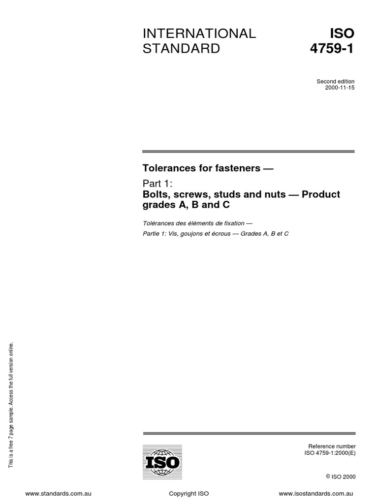 Iso 4759-1 2000 PDF | PDF