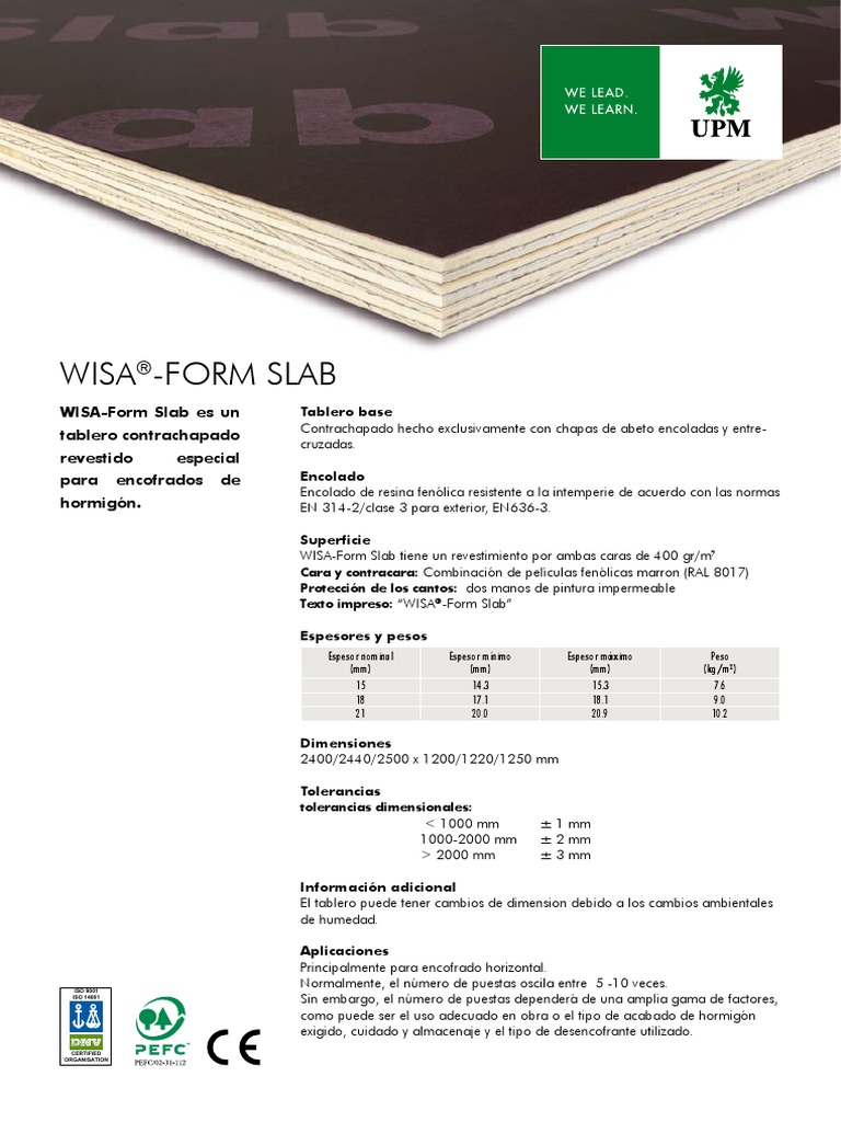FENOLICO WISA-Form - Slab - ES - Fs PDF | PDF | Hormigón | Materiales ...