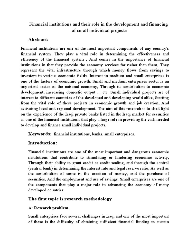 Abstract:: Financial Institutions and Their Role in The Development and ...