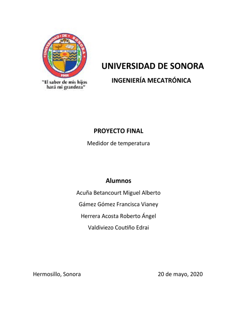 Proyecto Final M. de Temperatura | PDF | Microcontrolador | Arduino