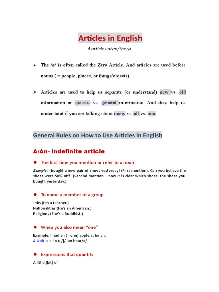 Articles & Quantifiers | PDF | Grammatical Number | Plural