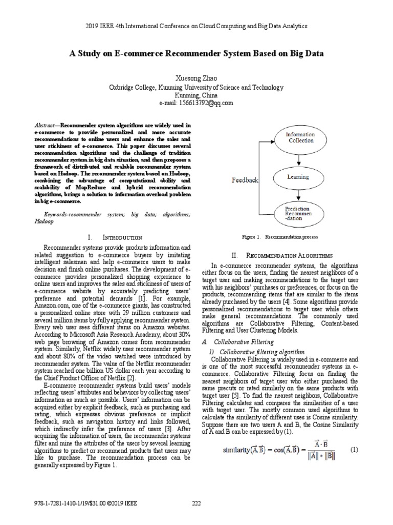 A Study On E-Commerce Recommender System Based On Big Data | PDF | Big Data | Cluster Analysis