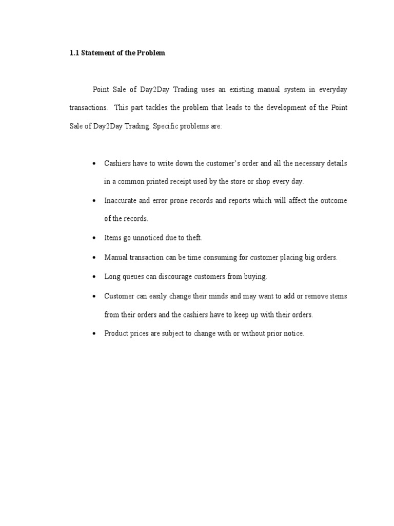 1.1 Statement of The Problem | PDF | Point Of Sale | Inventory