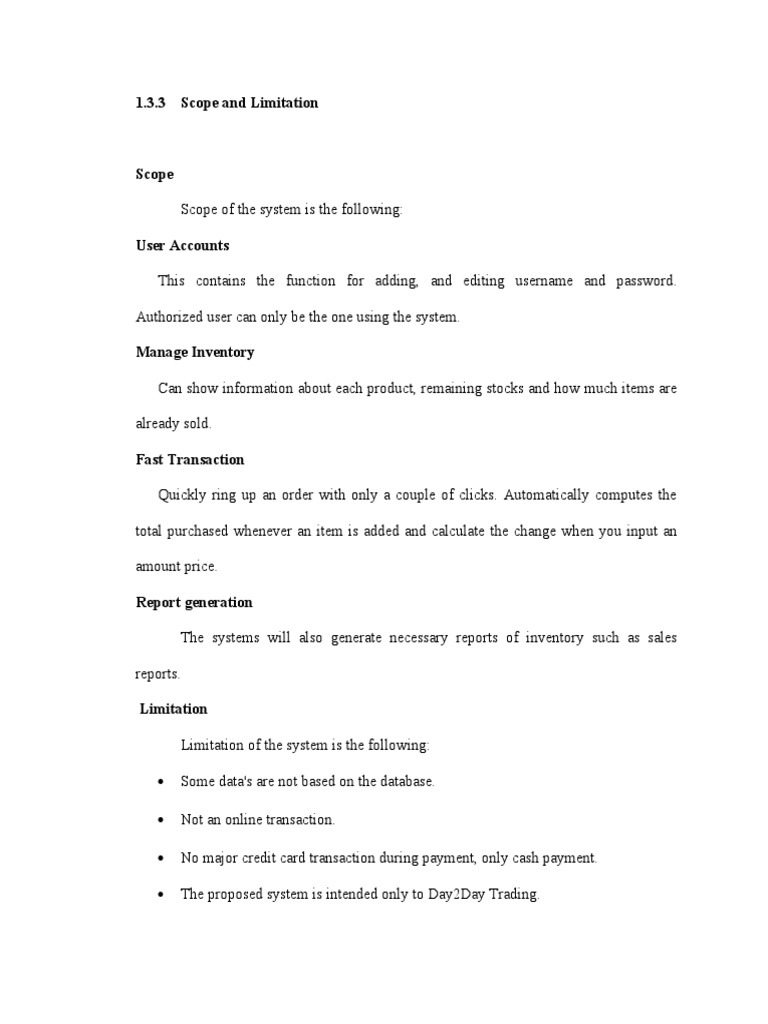 System Scope and Limitations Overview | PDF | Business | Finance ...