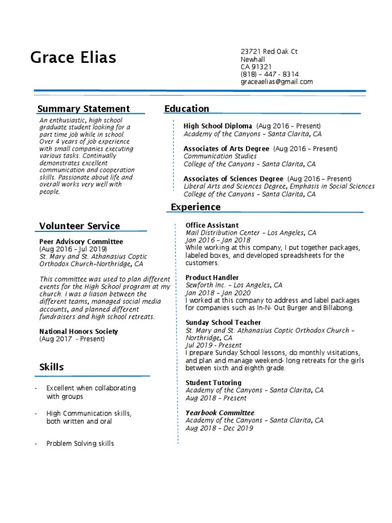 Grace Elias Resume 2020 Final | PDF | Behavior Modification | Cognition