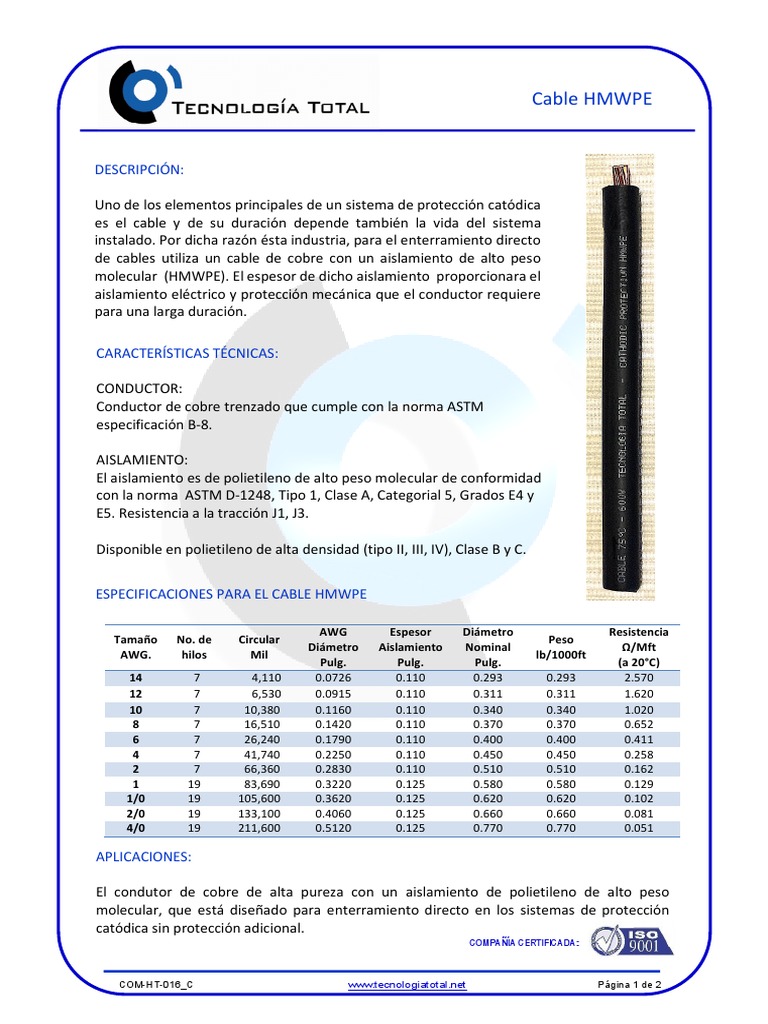 COM HT 016 - C - Cable - HMWPE TECNOLOGIA TOTAL | PDF | Cobre ...