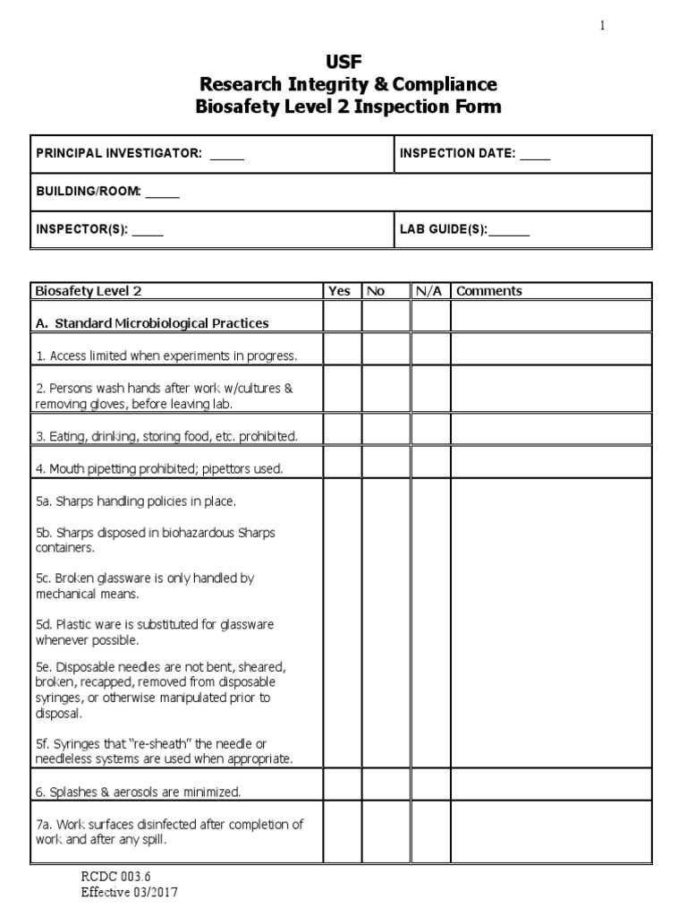 Checklist Biosafety Level - 2 | PDF | Laboratories | Public Health