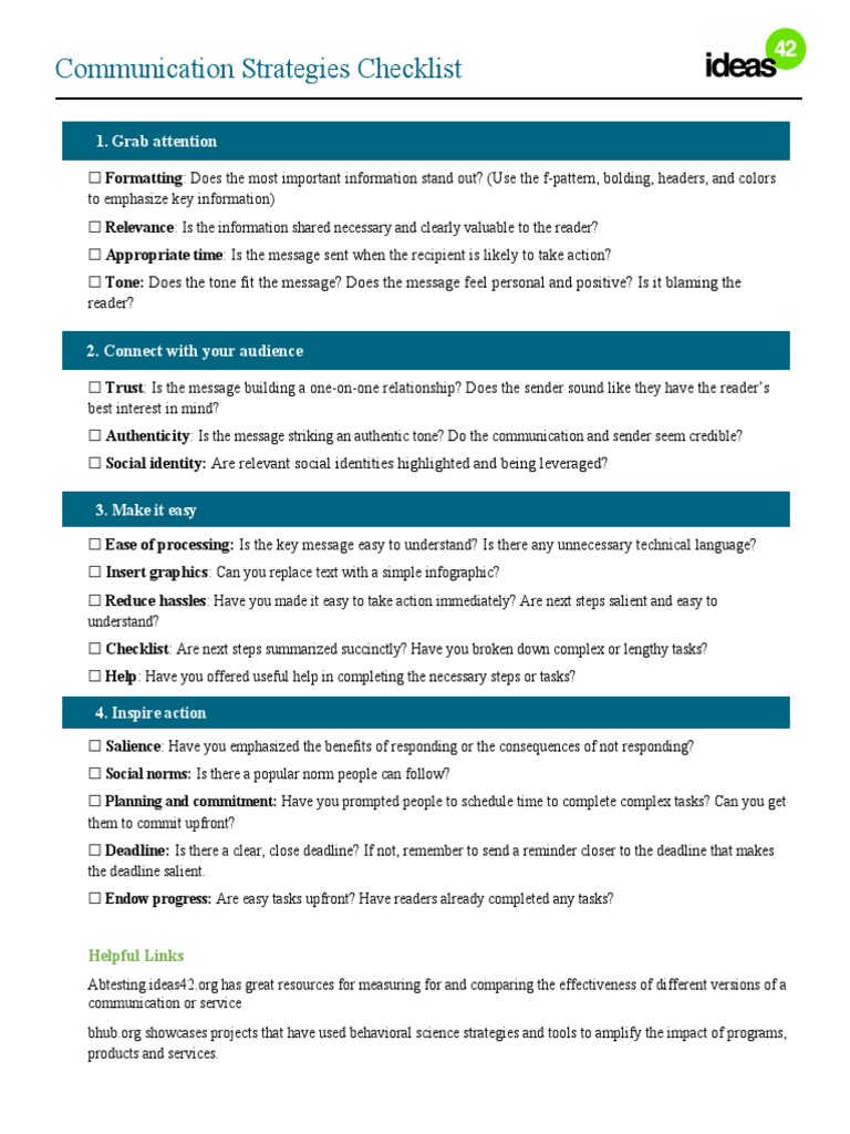 Effective Communication Strategies Checklist | PDF