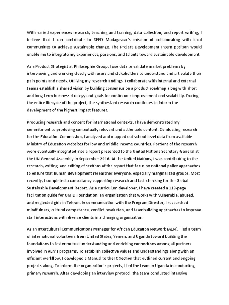 SEED Madagascar Cover Letter | PDF | Sustainable Development | United ...