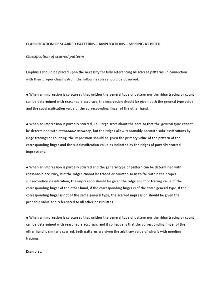 CLASSIFY SCARRED, AMPUTATED & MISSING FINGERPRINTS | PDF | Fingerprint ...