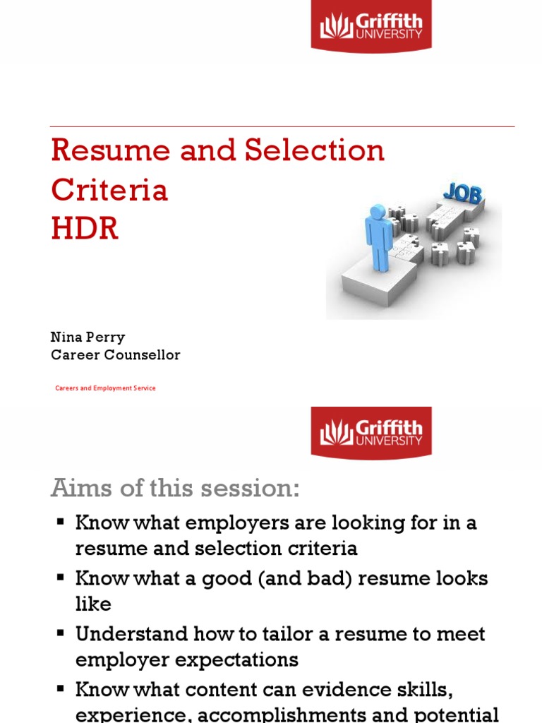 Resume and Selection Criteria HDR: Nina Perry Career Counsellor | PDF ...