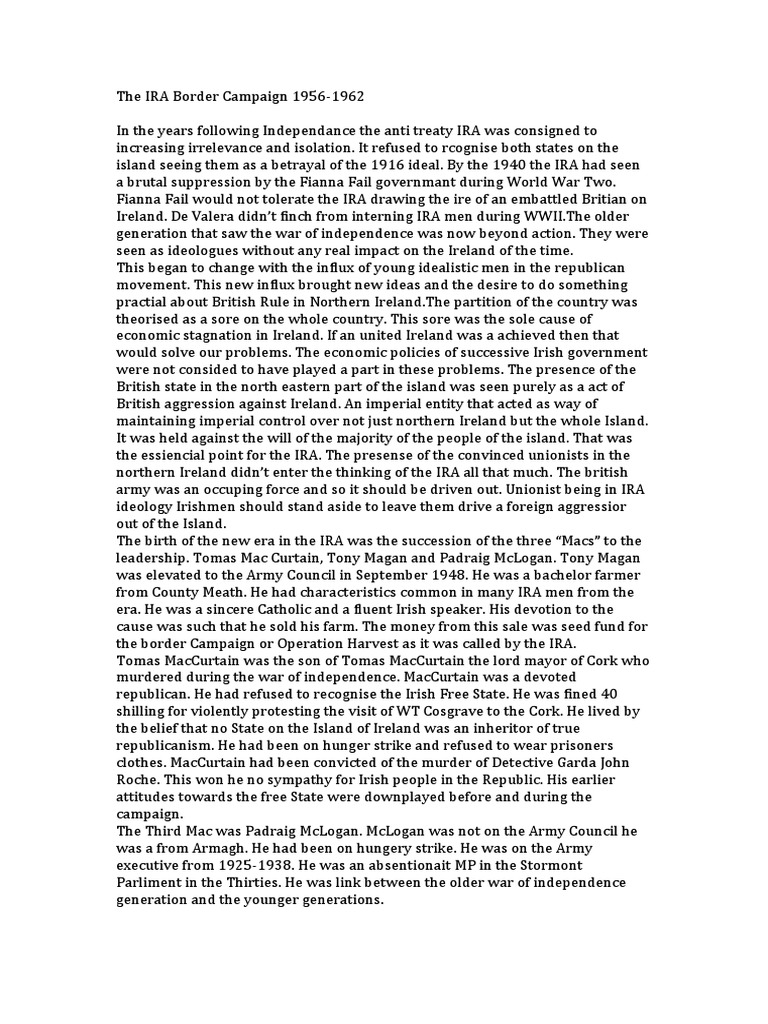 IRA Border Campaign Overview 1956-62 | PDF | Irish Republicanism ...