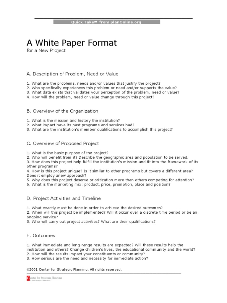 White Paper Format for New Projects | PDF | Strategic Planning | Evaluation