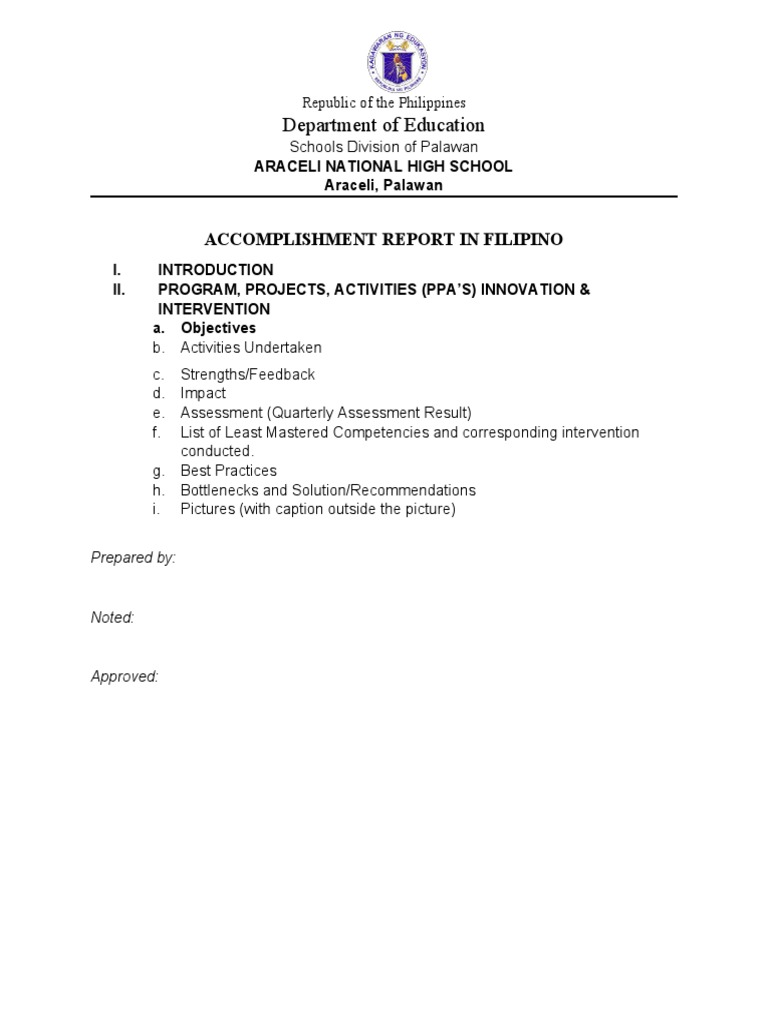 Accomplishment Report in Filipino Format | PDF