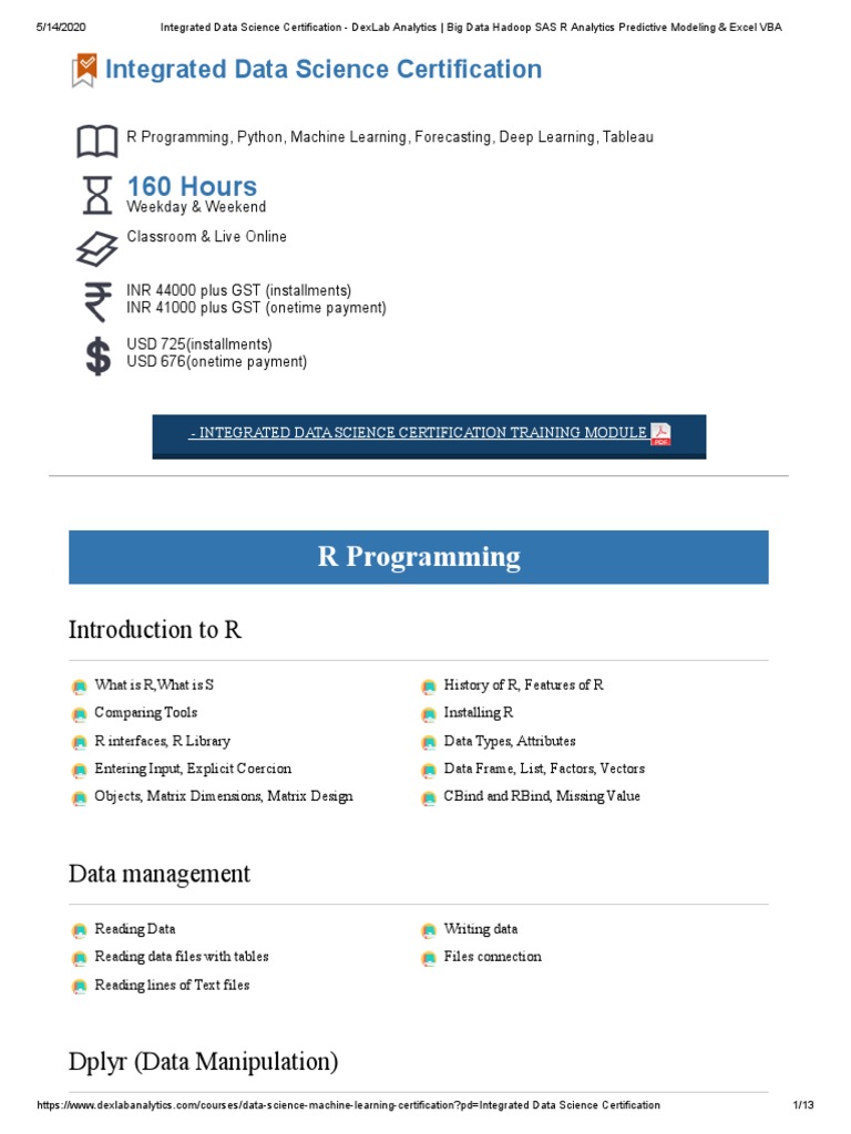 Integrated Data Science Certification - DexLab Analytics - Big Data Hadoop SAS R Analytics ...