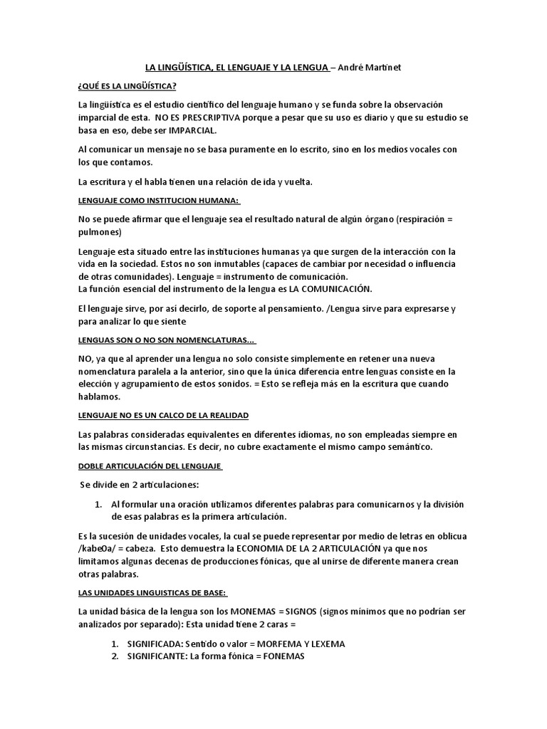 Andre Martinet - Sem2 | PDF | Palabra | Escritura