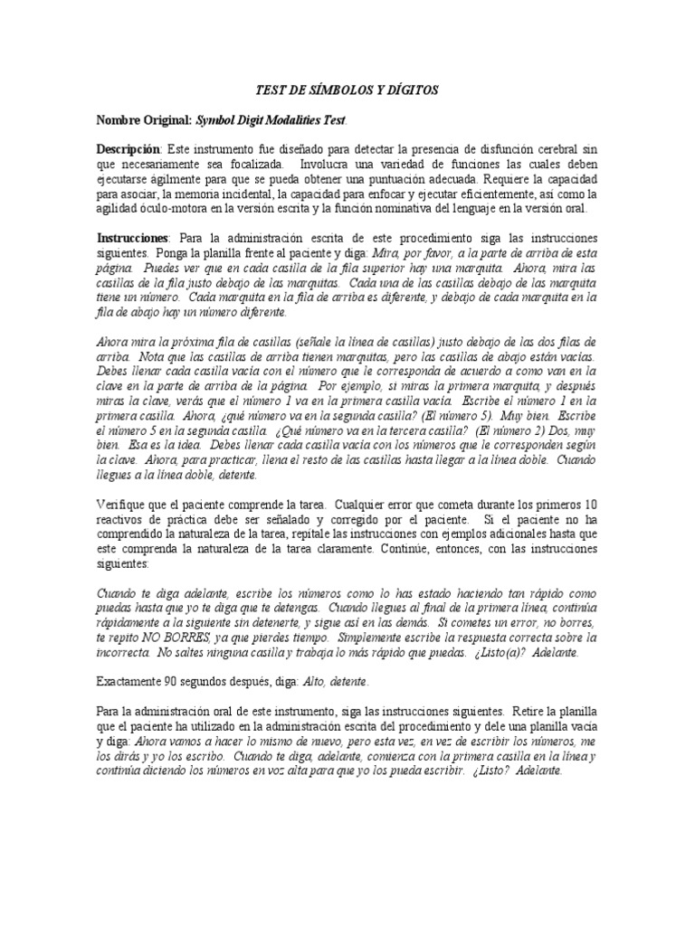 SDMT Prueba de Símbolos y Dígitos | PDF | Ciencia cognitiva | Cognición