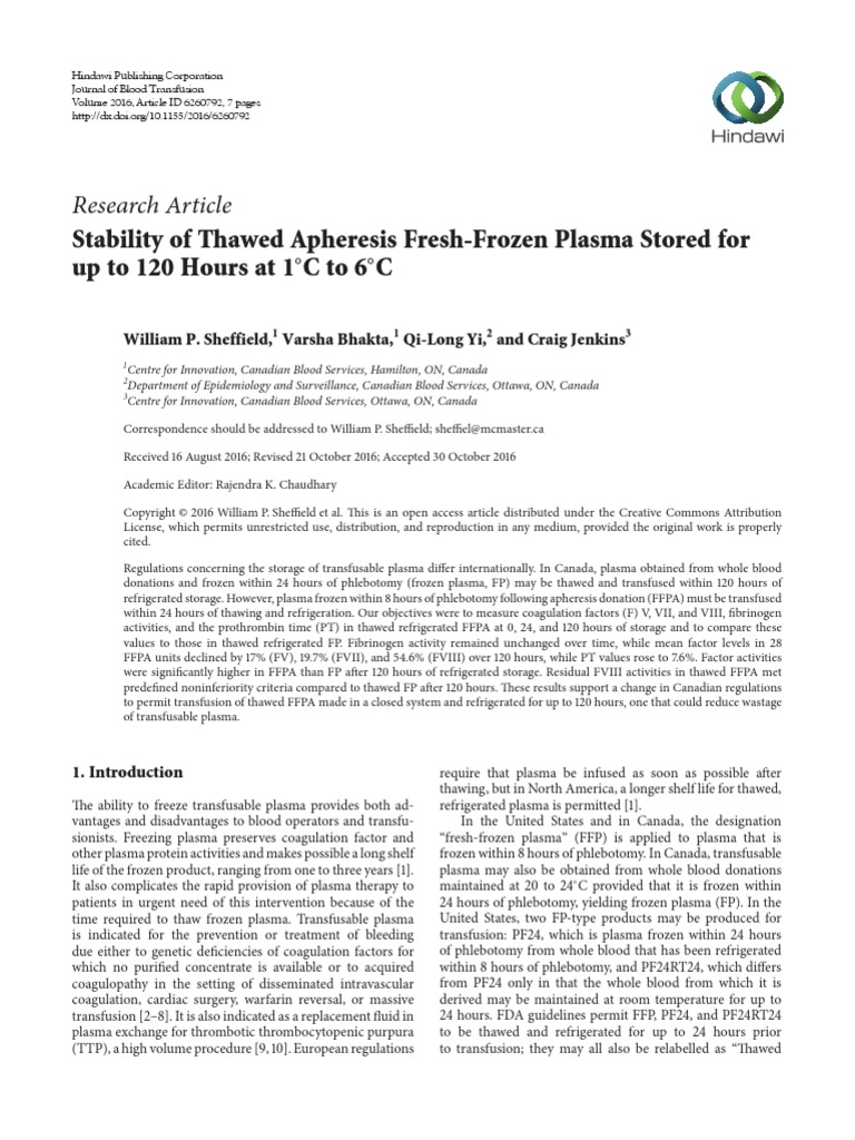 BLOOD BANK Stability of Thawed Apheresis Fresh-Frozen Plasma Stored For ...