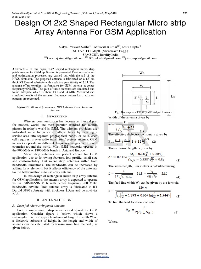 Design of 2x2 Shaped Rectangular Micro Strip Array Antenna For GSM ...