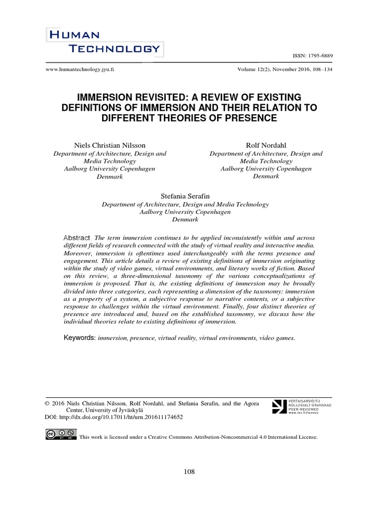 Immersion Revisited: A Review of Existing Definitions of Immersion and ...