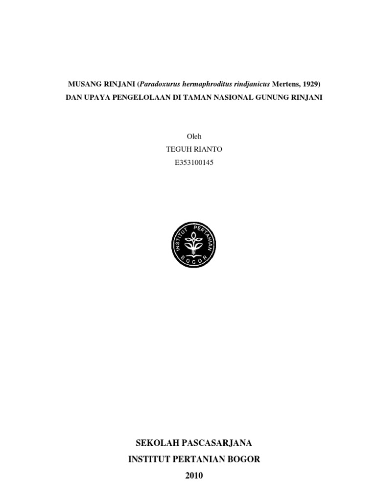 Ekologi Musang Rinjani Paradoxurus Hermaphroditus Rindjanicus | PDF
