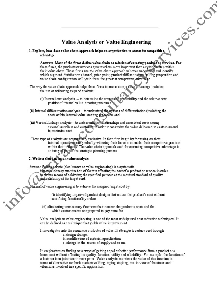 Value Analysis or Value Engineering | PDF | Value Chain | Competitive ...