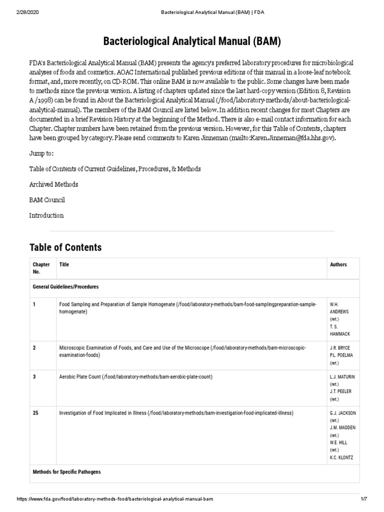 FDA Bacteriological Analytical Manual | PDF | Food And Drug ...