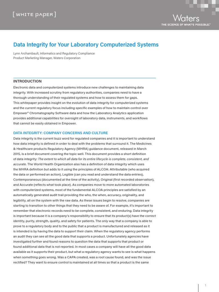 (White Paper) : Data Integrity For Your Laboratory Computerized Systems | PDF | Metadata | Audit