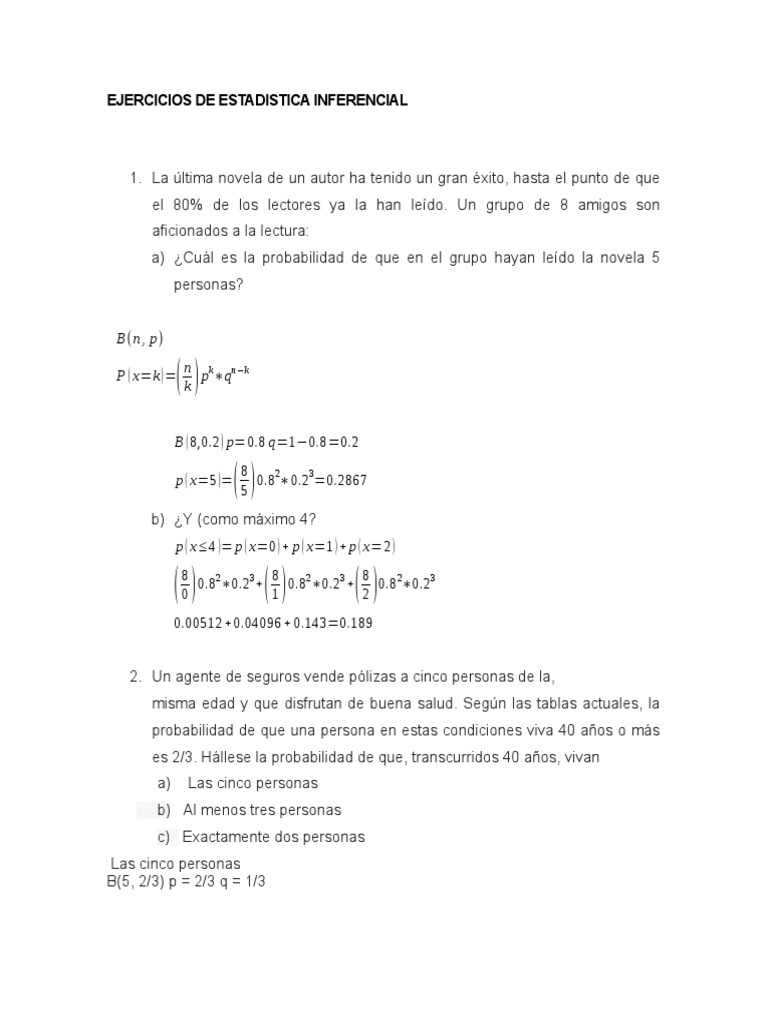 EJERCICIOS DE ESTADISTICA INFERENCIAL (Carlos Ferney Valbuena Caicedo) | PDF | Desviación ...