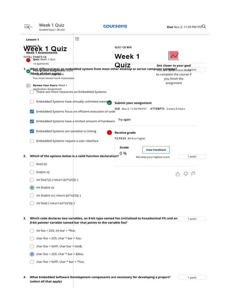Week 1 Quiz Week 1 Quiz | PDF | Embedded System | Integer (Computer ...