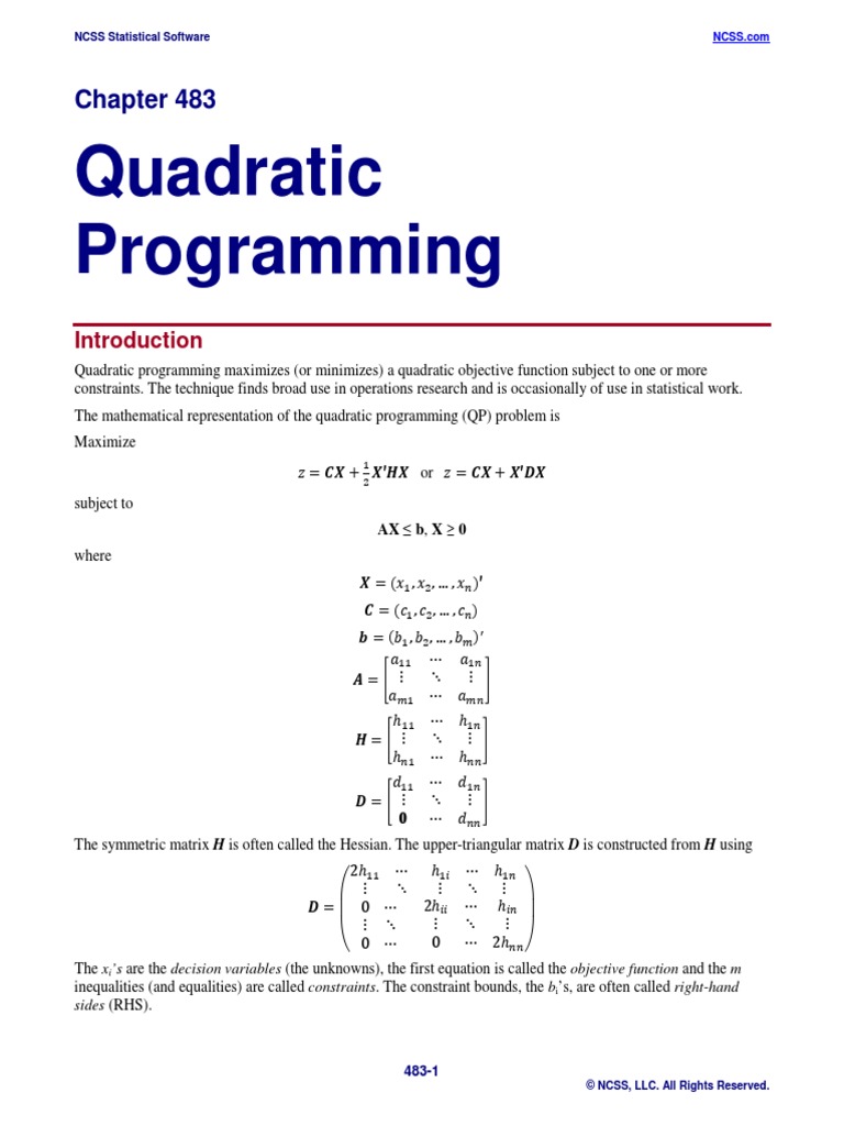 Quadratic Programming: NCSS Statistical Software | PDF | Mathematical ...