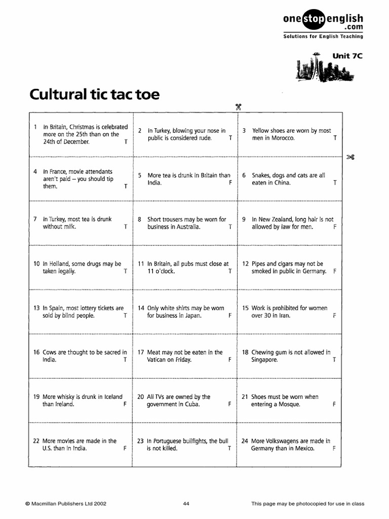 Cultural Tic Tac Toe 1 | PDF