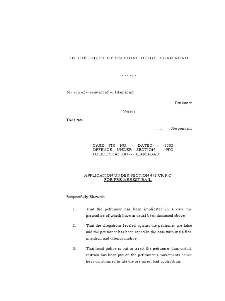 Pre-Arrest Format | PDF | Bail | Affidavit