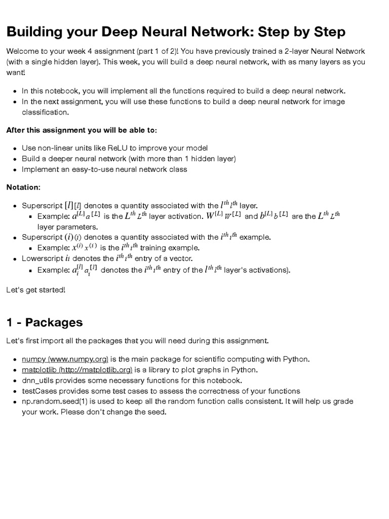 Building Your Deep Neural Network - Step by Step v8 PDF | PDF ...
