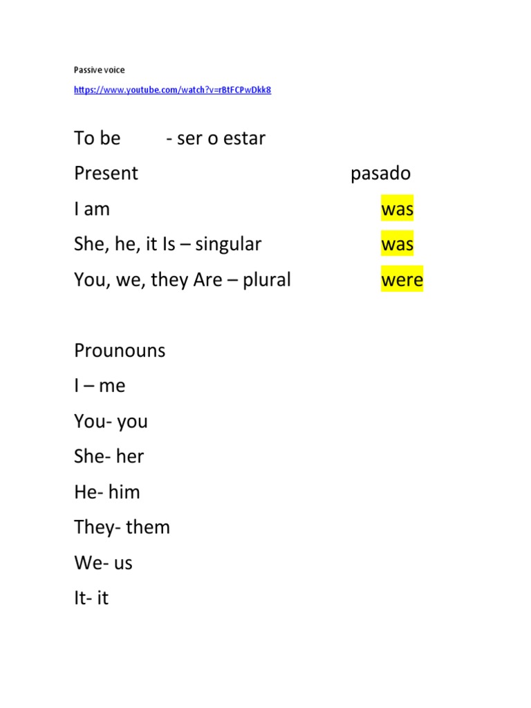 To Be - Ser o Estar Present Pasado Iam Was She, He, It Is - Singular ...