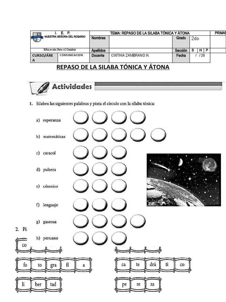 Repaso de Sílaba Tónica para 2do Básico | PDF | Artes del Lenguaje y ...