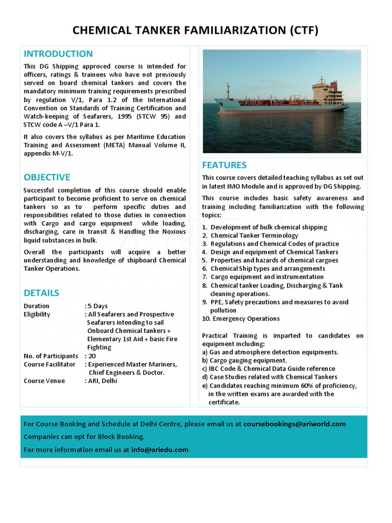 Chemical Tanker Familiarization (CTF) : Companies Can Opt For Block ...