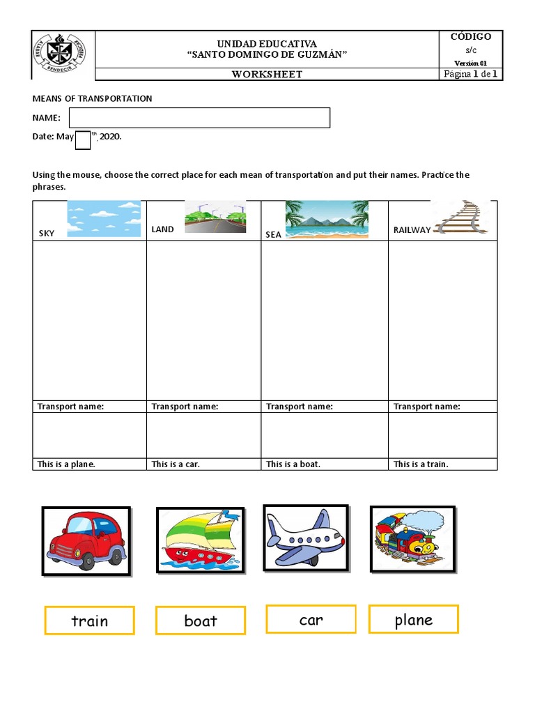 Plane Car Boat Train: Worksheet | PDF