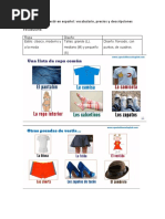 La Ropa en Espanol 30 Nombres de Prendas de Vestir Imprimible | PDF