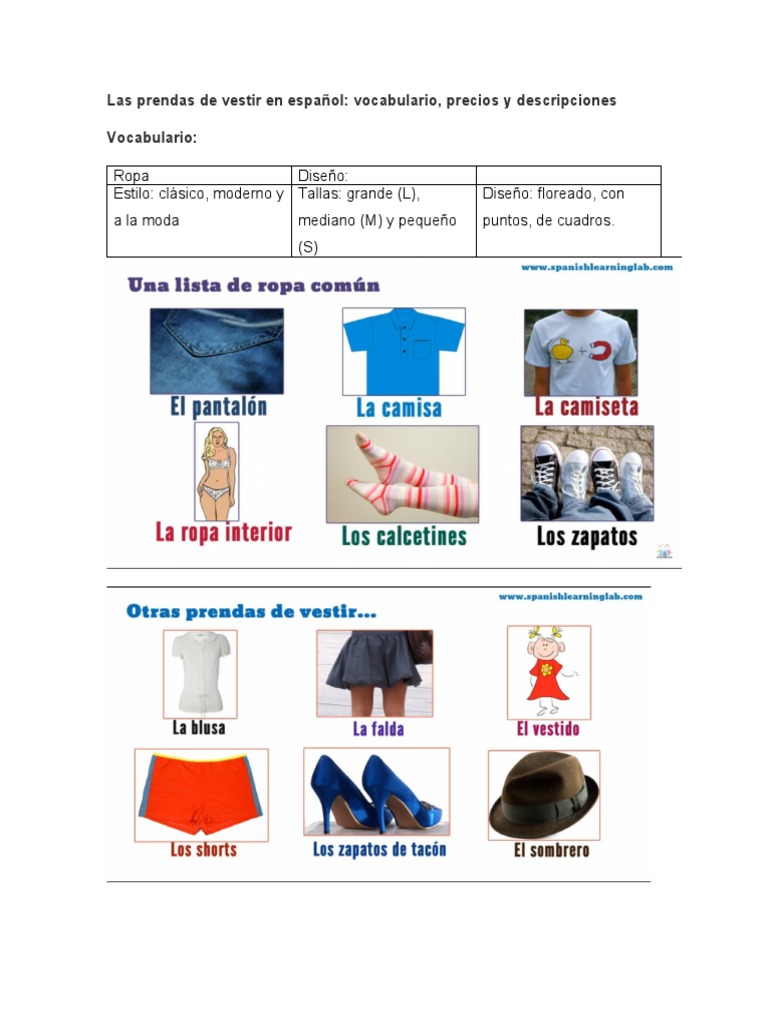 6 - Las Prendas de Vestir en Español | PDF