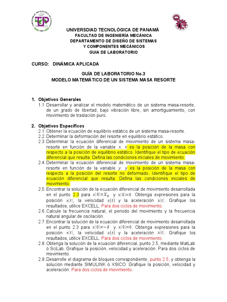 Lab3 - MODELO MATEMÁTICO DE UN SISTEMA MASA RESORTE, ADECUADO 8 MAYO ...