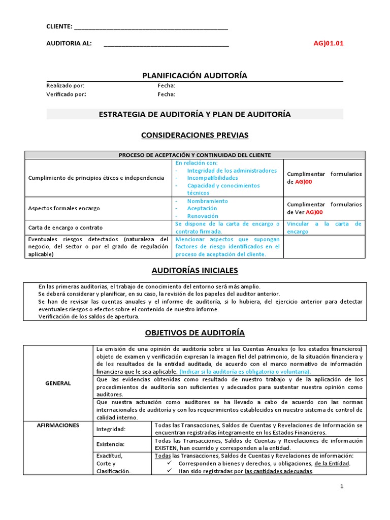 Formato Ejemplo - Estrategia - Plan General de Auditoria | PDF | Auditoría | Contralor